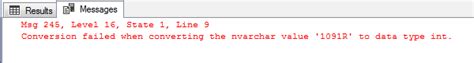 sql server error correction conversion failed when converting the nvarchar value