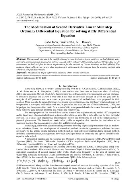pdf the modification of second derivative linear multistep ordinary differential equation for
