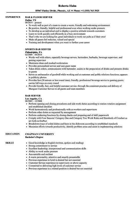 Server Resume Examples With Skills