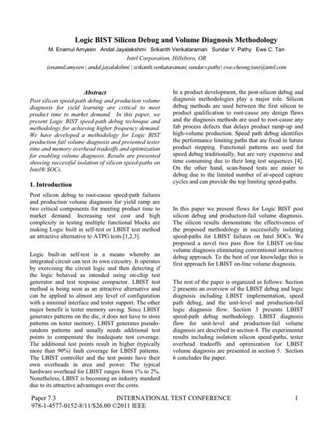 pdf logic bist silicon debug and volume diagnosis methodology