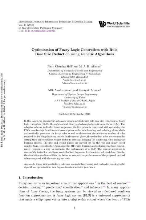 pdf optimization of fuzzy logic controllers with rule base size reduction using genetic algorithms