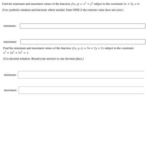 Solved Find The Minimum And Maximum Values Of The Function Chegg