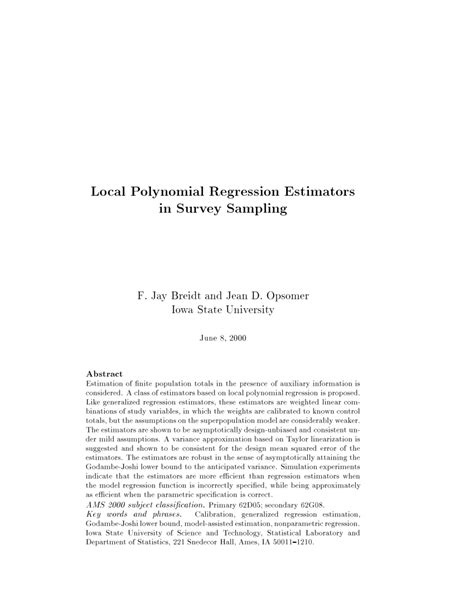 pdf local polynomial regresssion estimators in survey sampling