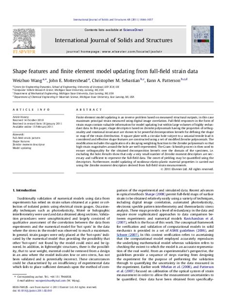 pdf shape features and finite element model updating from full field strain data john