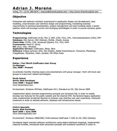 free 7 sample php developer resume templates in pdf ms word