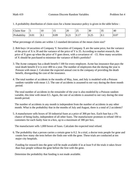 math 419 common discrete random variables problem set 4