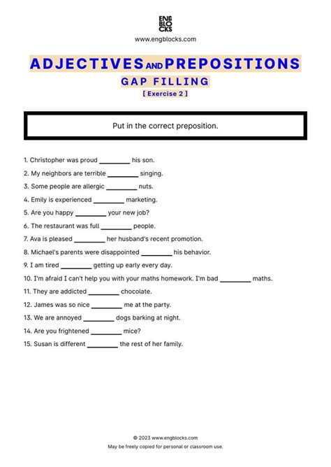 Adjectives And Prepositions Gap Filling Exercise 2 ESL Worksheet