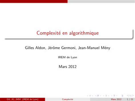 PDF Complexité en algorithmique math univ lyon1 frmath univ lyon1