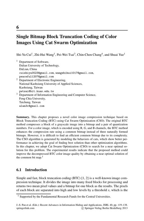 pdf single bitmap block truncation coding of color images using cat swarm optimization