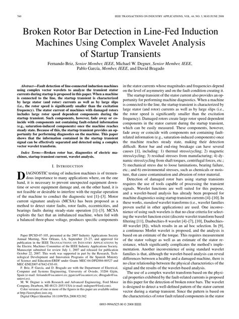 pdf broken rotor bar detection in line fed induction machines using complex wavelet analysis