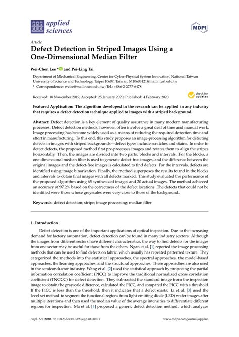 pdf defect detection in striped images using a one dimensional median filter