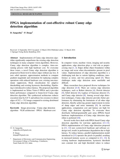 fpga implementation of cost effective robust canny edge detection algorithm request pdf