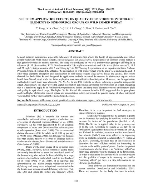 pdf selenium application effects on quality and distribution of trace elements in sink source