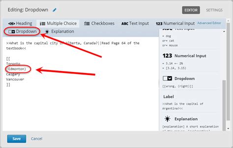 Create A Dropdown Problem Question Original Elearning