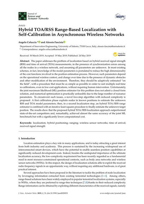 pdf hybrid toa rss range based localization with self calibration in asynchronous wireless