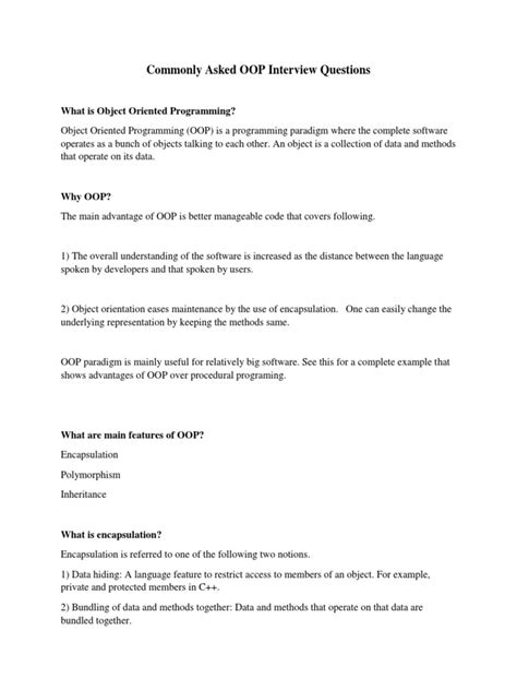 a comprehensive guide to commonly asked object oriented programming interview questions pdf