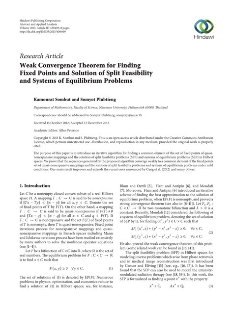 pdf weak convergence theorem for finding fixed points and solution of split feasibility and