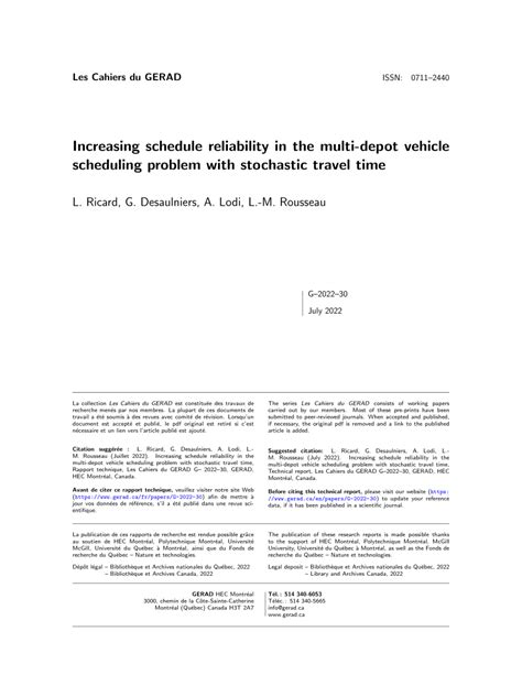 pdf increasing schedule reliability in the multi depot vehicle scheduling problem with