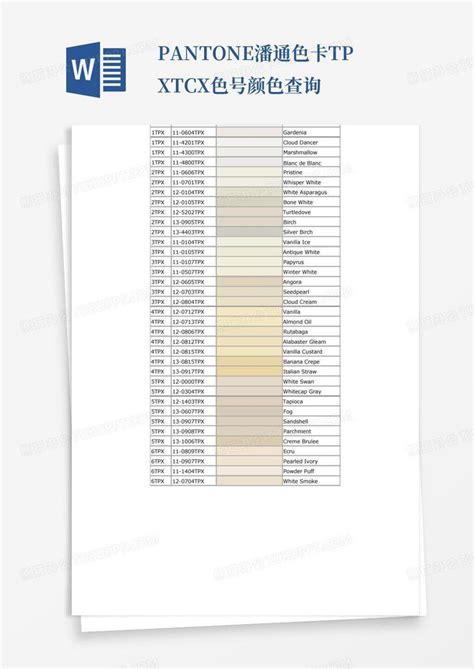 pantone潘通色卡tpxtcx色号颜色查询Word模板下载 编号lnyjamwg 熊猫办公
