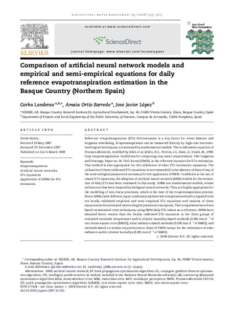 pdf comparison of artificial neural network models and empirical and semi empirical equations