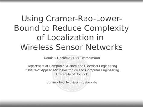 ppt using cramer rao lower bound to reduce complexity of localization in wireless sensor
