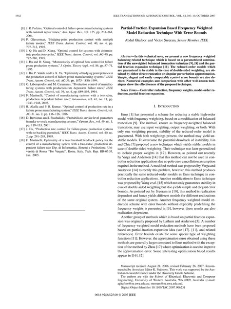 pdf partial fraction expansion based frequency weighted model reduction technique with error